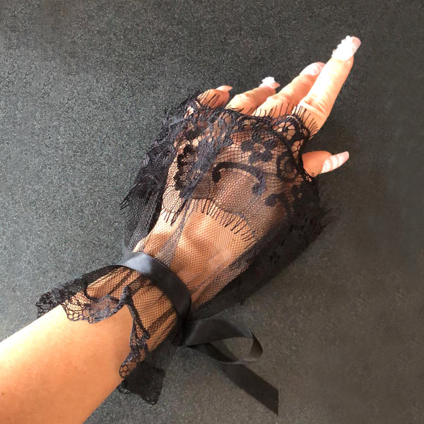 Black Lace Gloves Women, Black Lace Fingerless Wedding Gloves, Goth, V ...